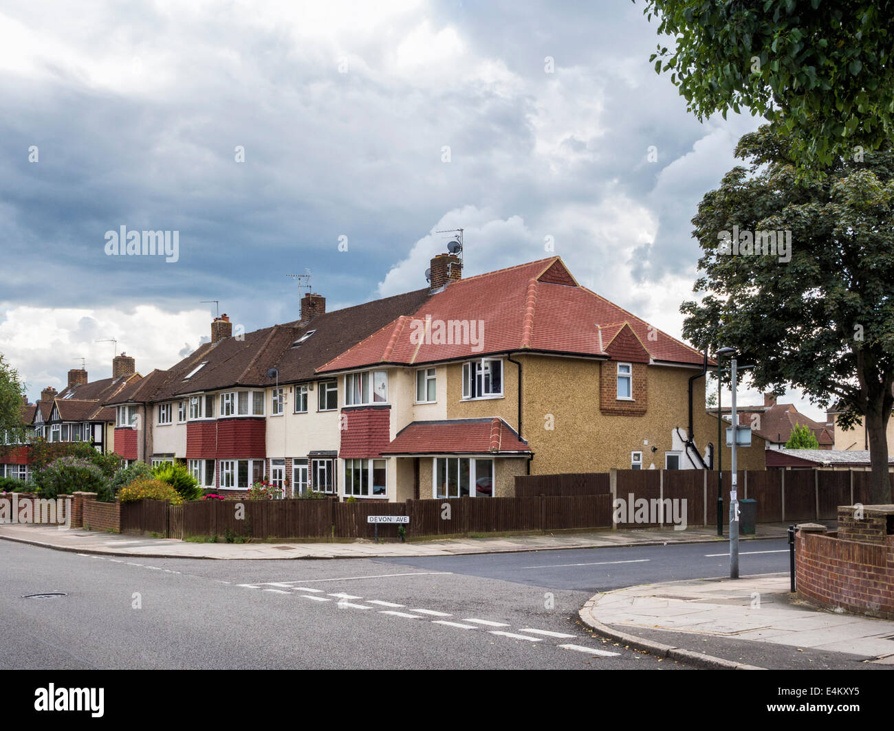 Typical English brick and tile houses in a residential suburban street ...
