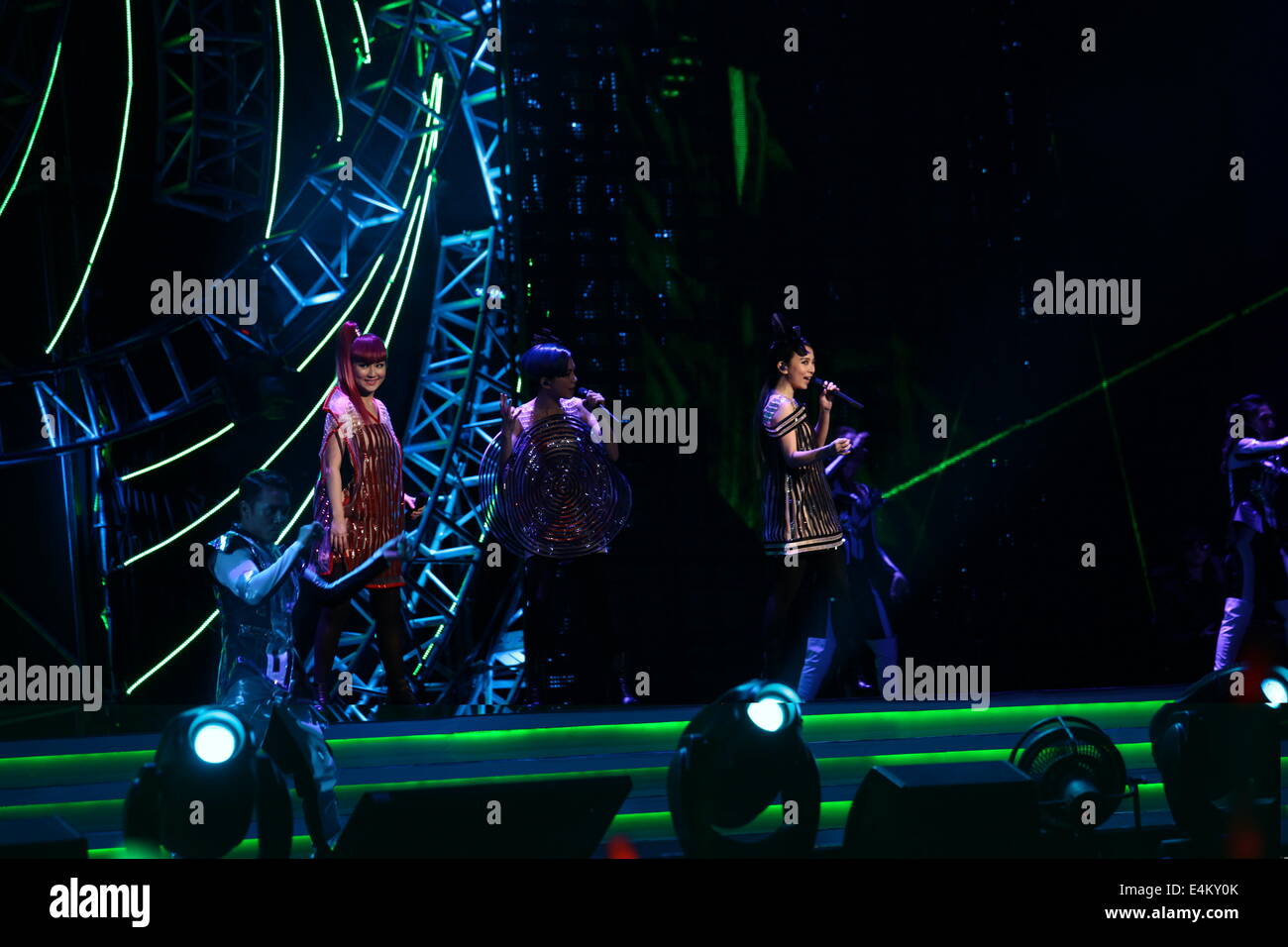 Shanghai, China. 12th July, 2014. Taiwan pop girl group S.H.E. perform ...