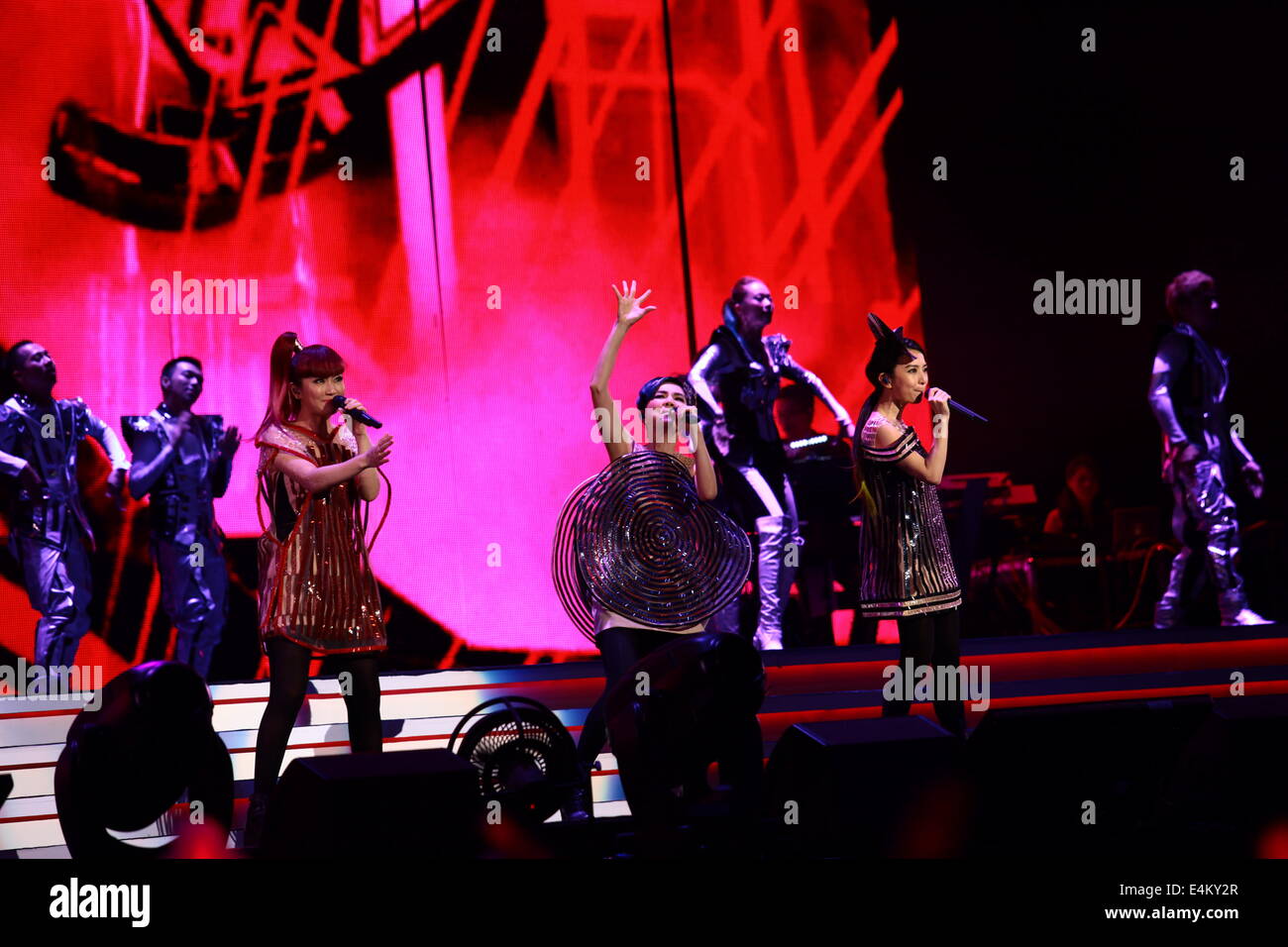 Shanghai, China. 12th July, 2014. Taiwan pop girl group S.H.E. perform ...