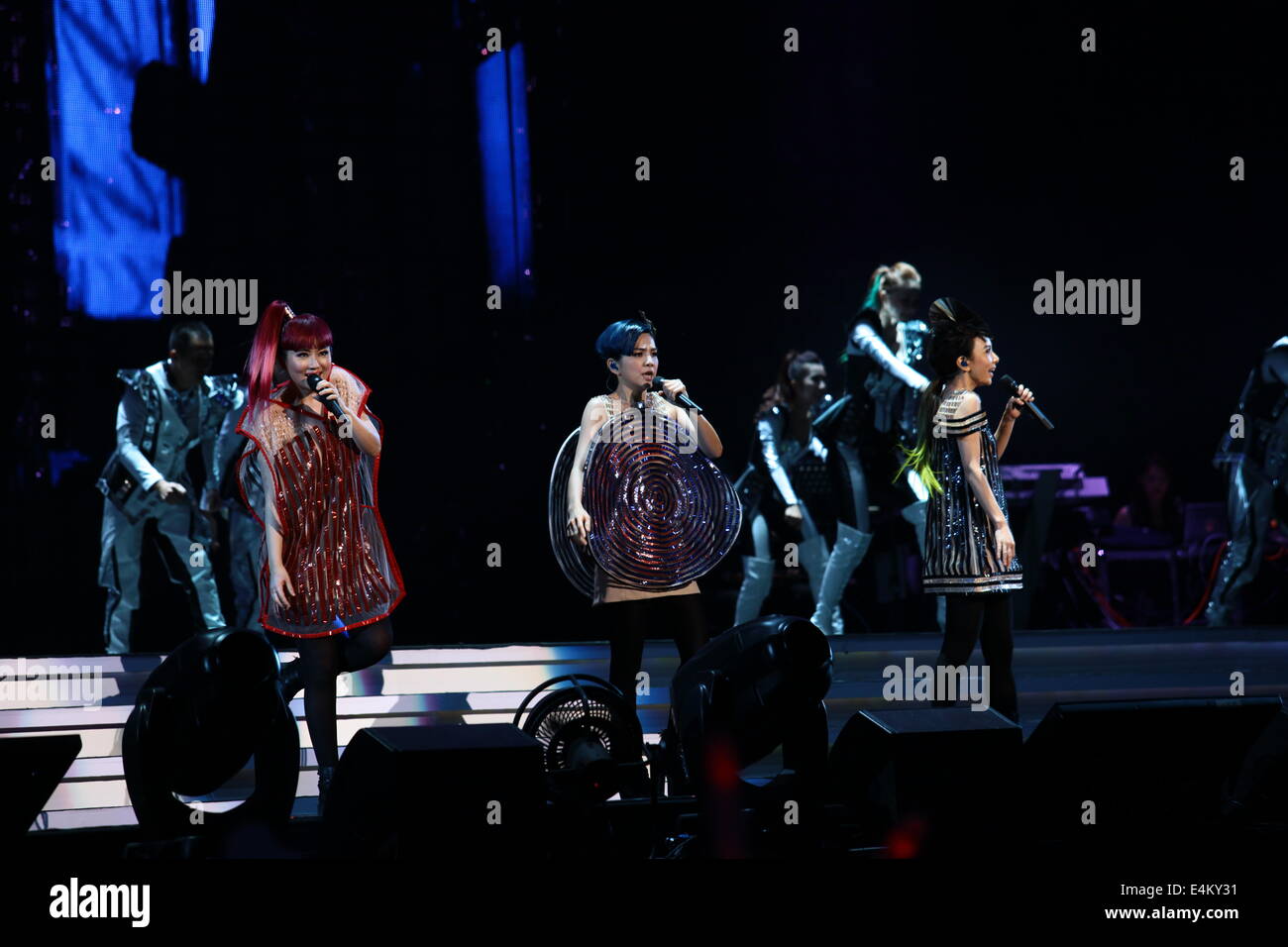 Shanghai, China. 12th July, 2014. Taiwan pop girl group S.H.E. perform ...