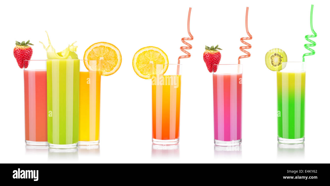 tasty summer fruit drinks in glass isolated on a white background Stock ...