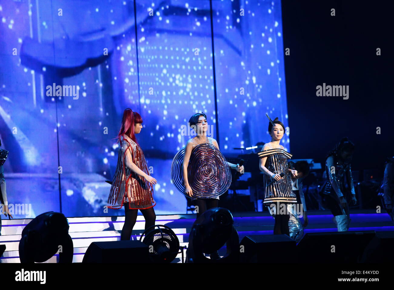 Taiwan pop girl group S.H.E. perform on the stage of their Shanghai ...