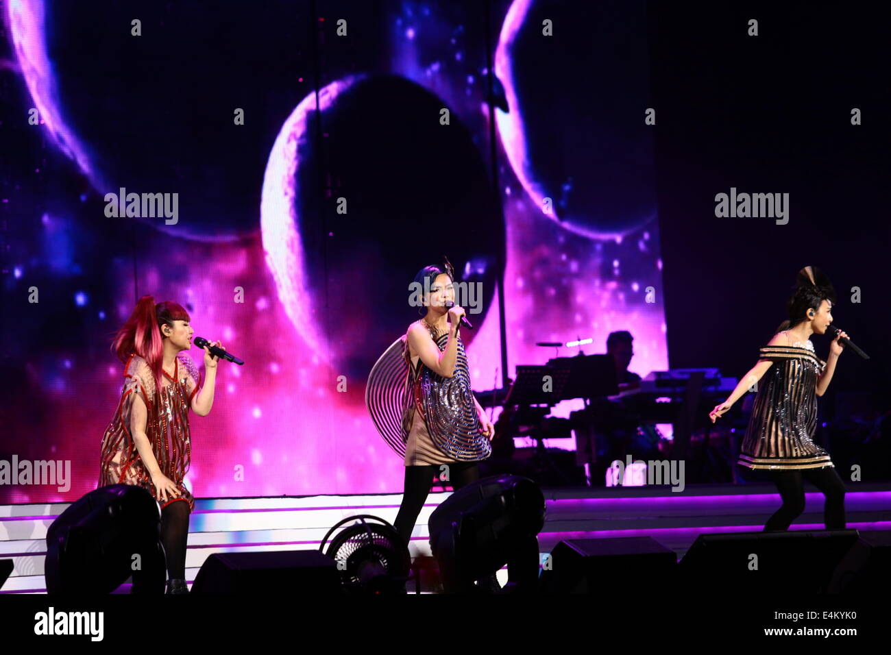 Taiwan pop girl group S.H.E. perform on the stage of their Shanghai ...