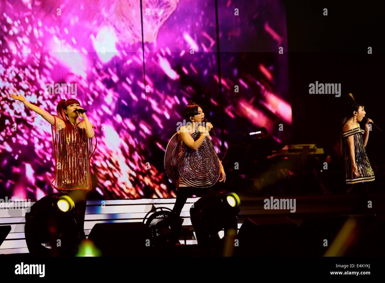 Taiwan pop girl group S.H.E. perform on the stage of their Shanghai ...