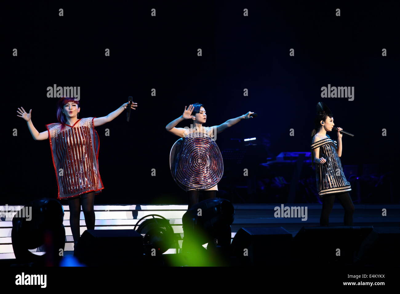 Taiwan pop girl group S.H.E. perform on the stage of their Shanghai ...