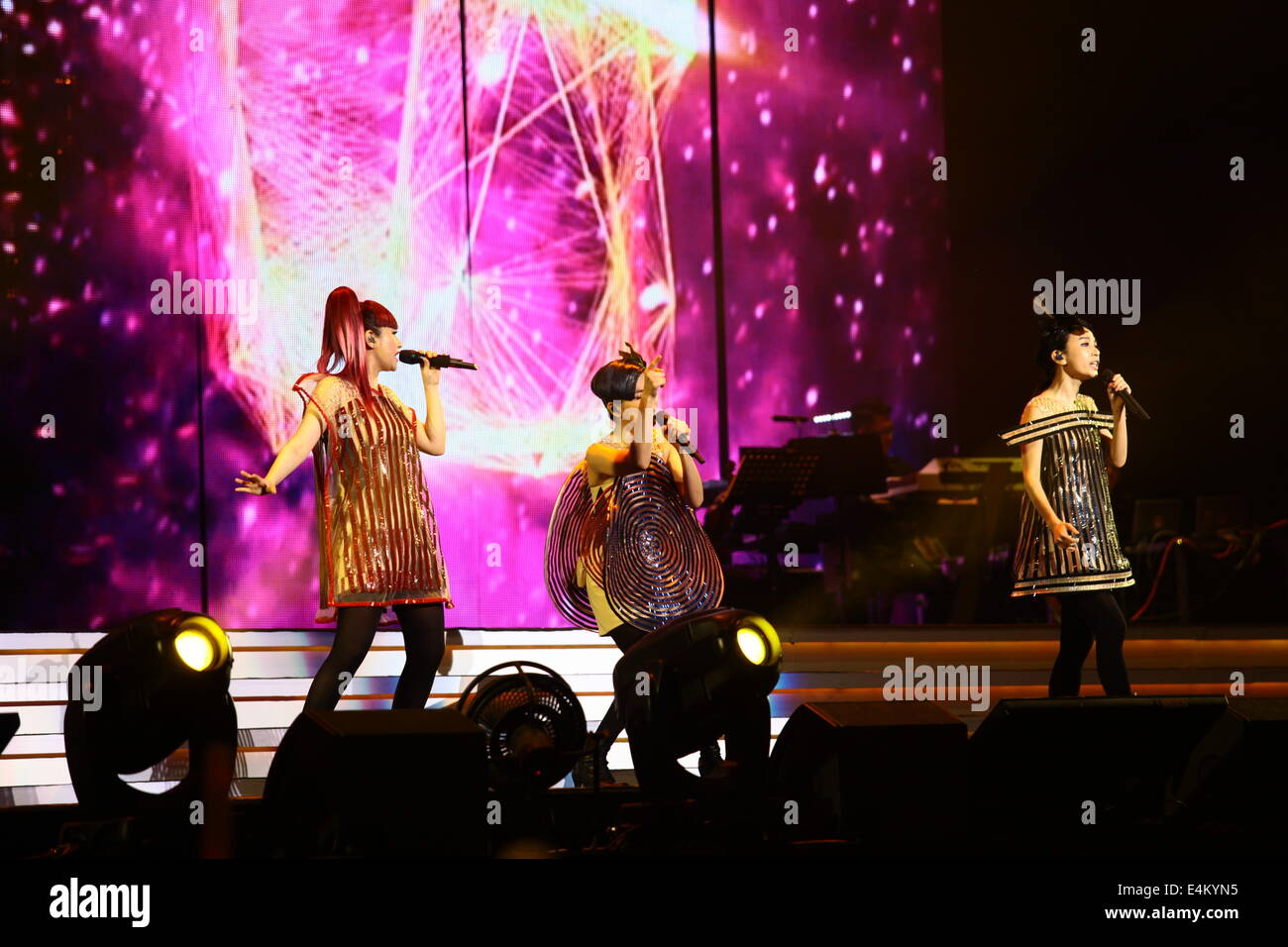 Taiwan pop girl group S.H.E. perform on the stage of their Shanghai ...
