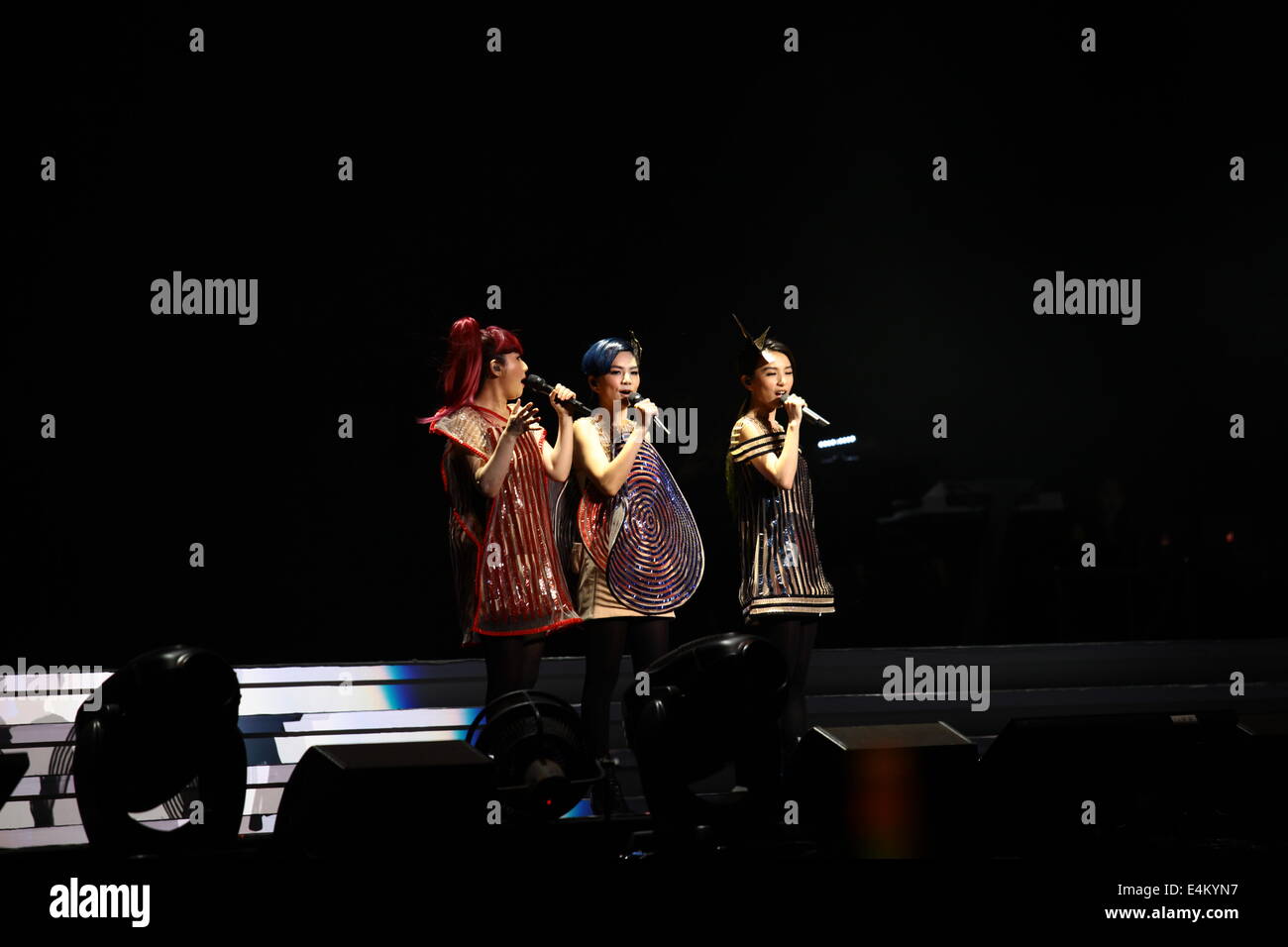 Taiwan pop girl group S.H.E. perform on the stage of their Shanghai ...