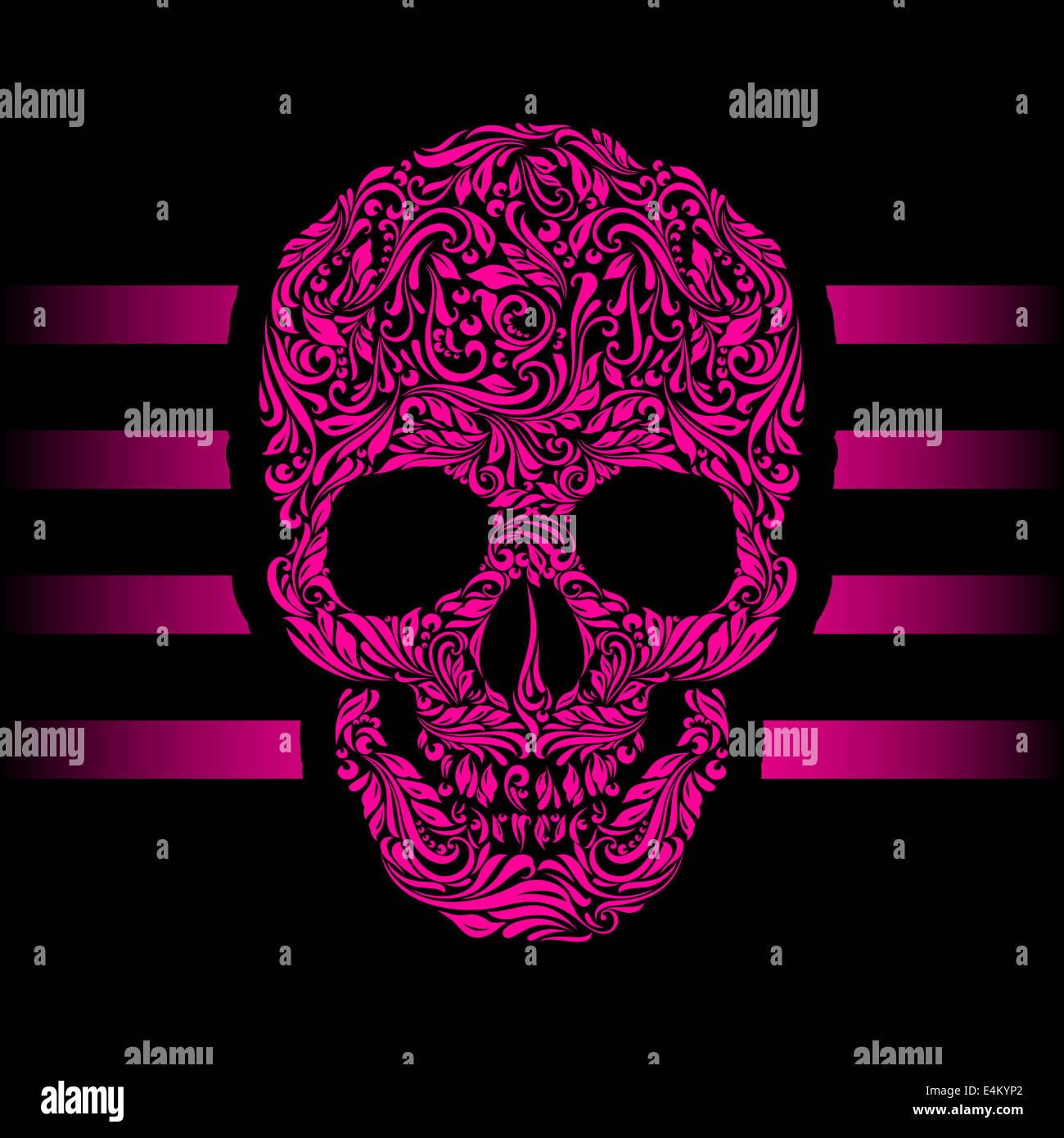 Floral pattern of form pink skull. Pink stripes. Emo Stock Photo - Alamy
