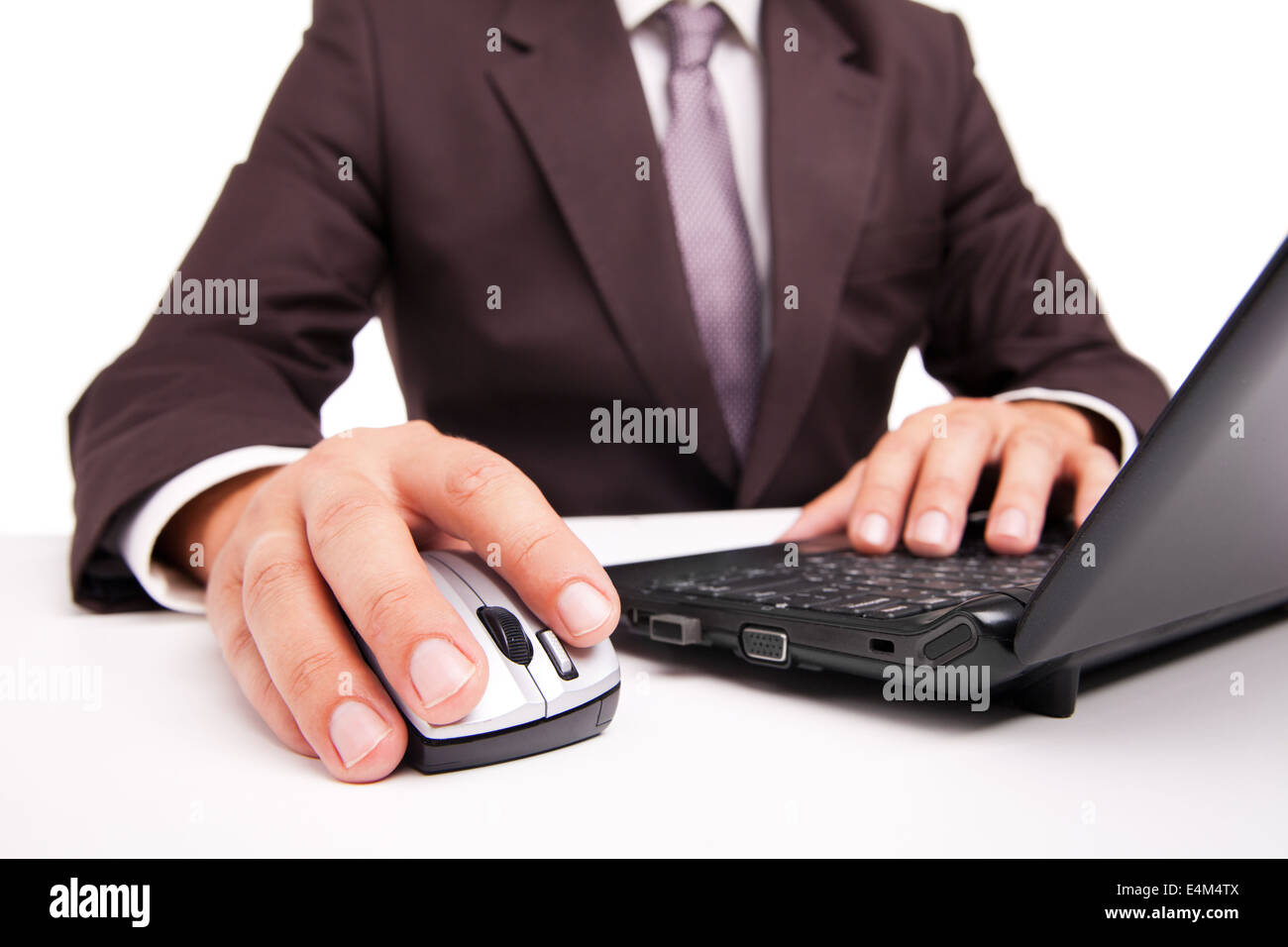 Image of a computer mouse in hand businessman on white Stock Photo - Alamy