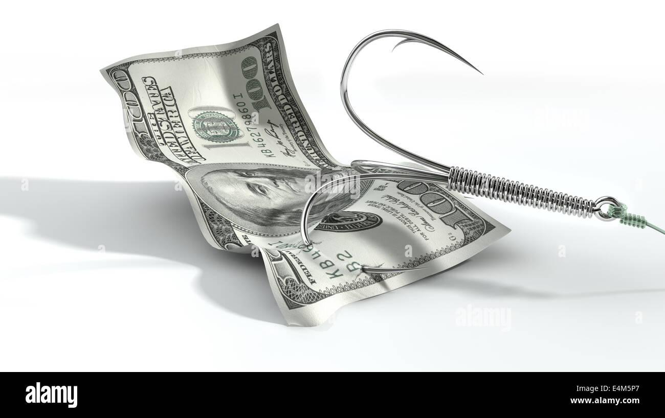 A concept image showing a one hundred dollar banknote used as bait ...