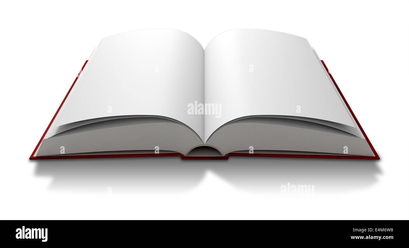 A regular hard cover book open in the middle with blank white pages on ...