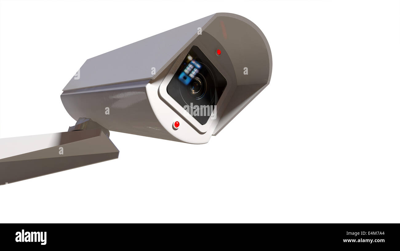 A white wireless surveillance camera with illuminated lights mounted on ...