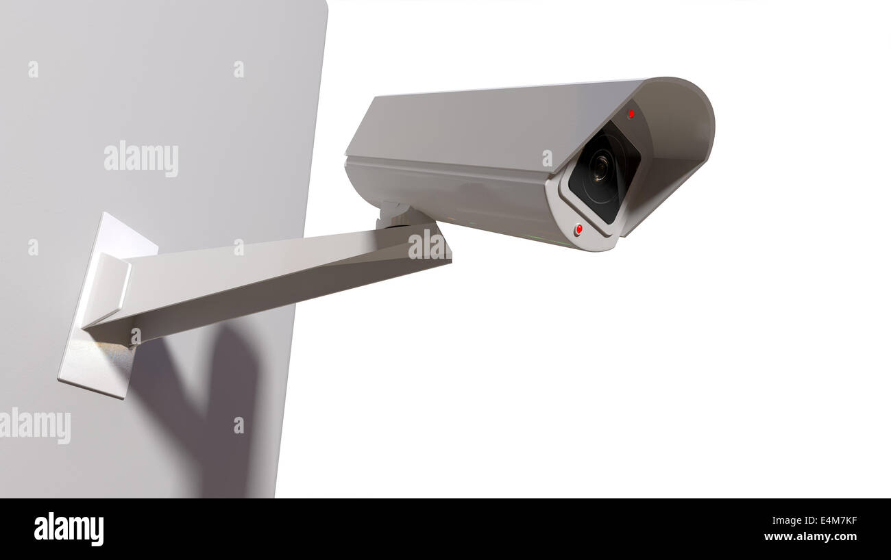 A white wireless surveillance camera with illuminated lights mounted on ...