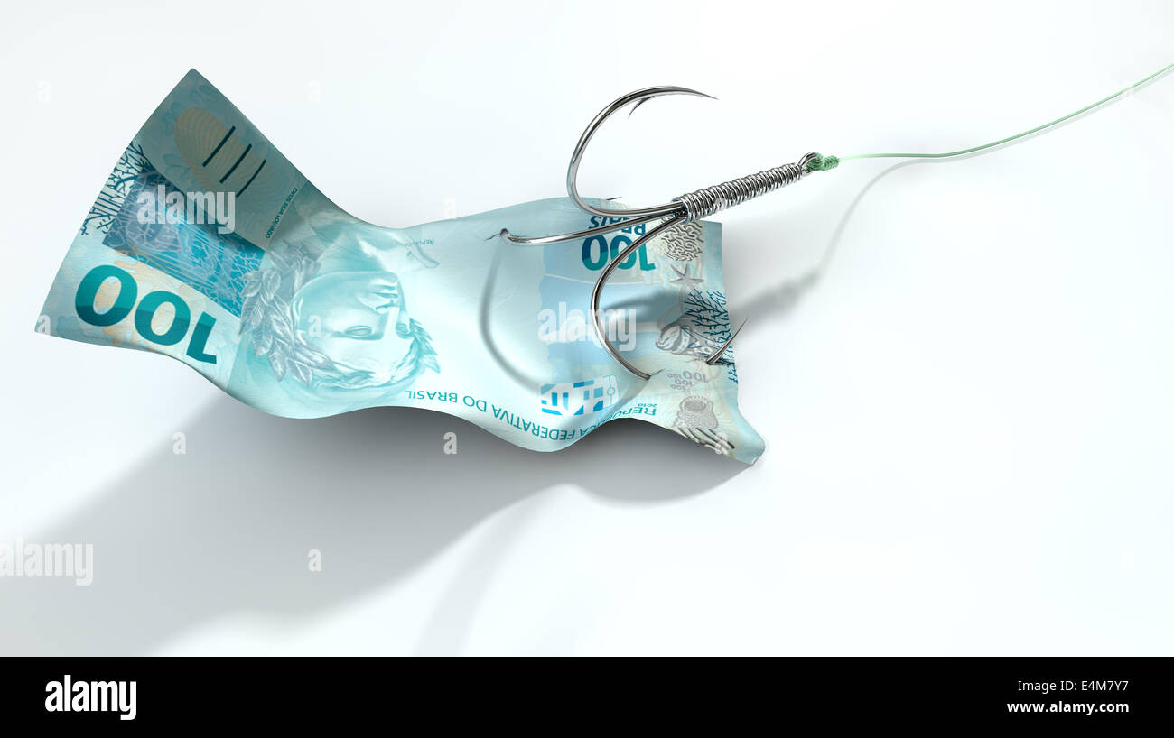 A concept image showing a one hundred real banknote used as bait ...