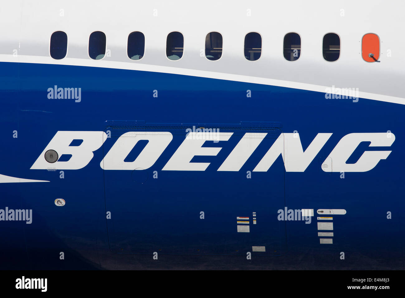 Detail of a Boeing 787-9 Dreamliner jet airliner fuselage at the ...