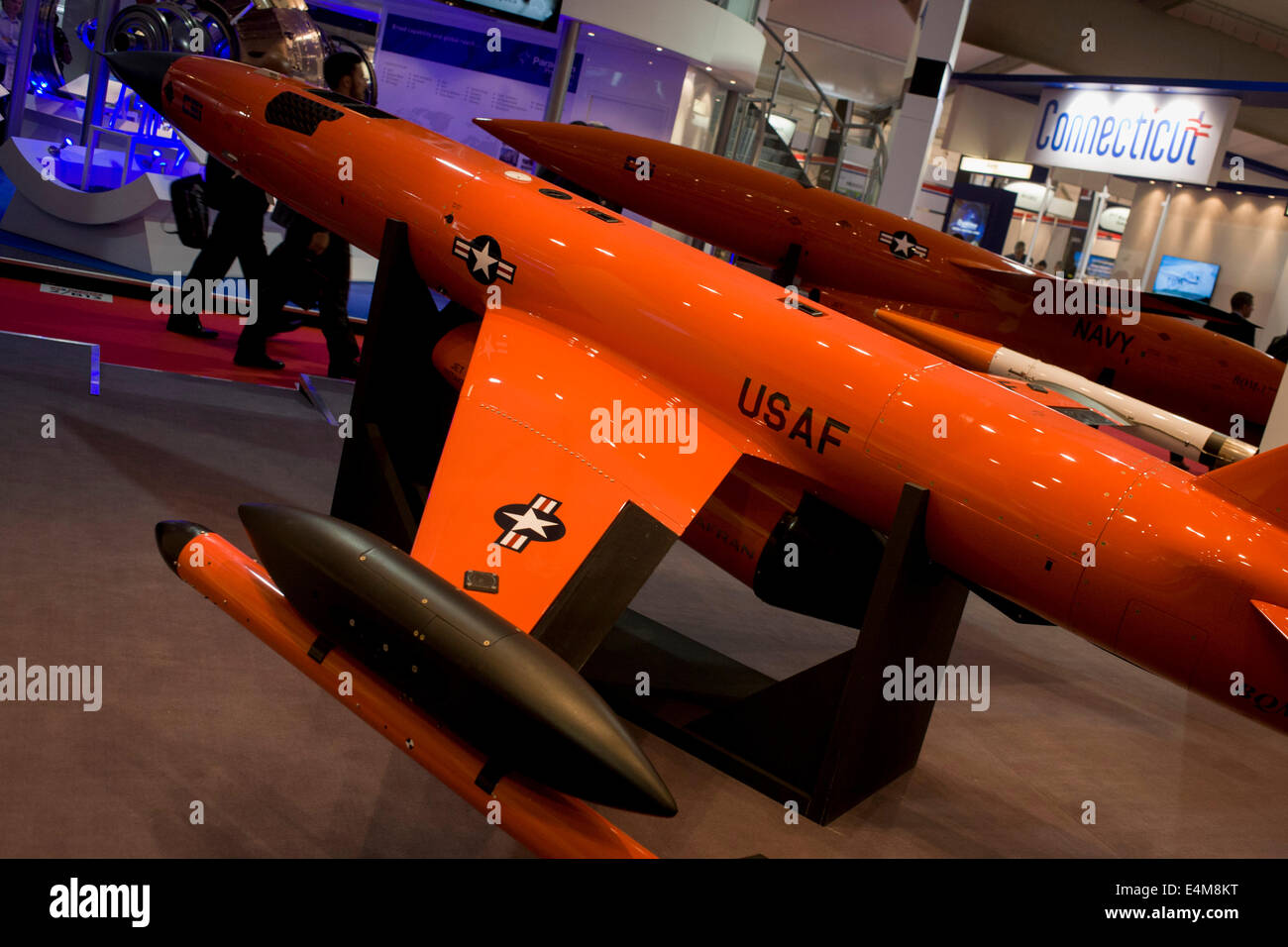 A Kratos MQM-178 'Firejet' drone target at the Farnborough Air Show, England. The Firejet fills ...