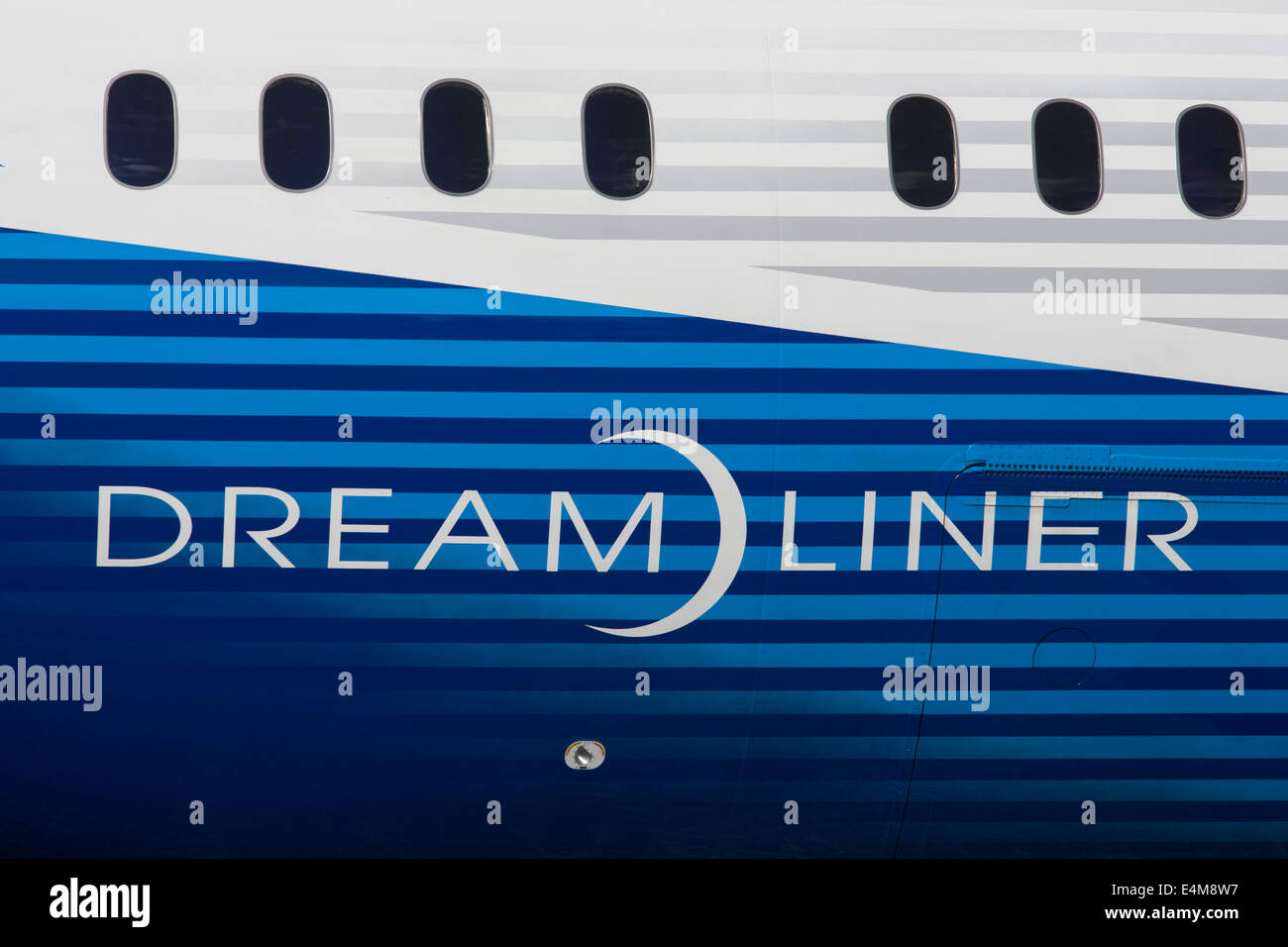 Detail of a Boeing 787-9 Dreamliner jet airliner fuselage at the ...