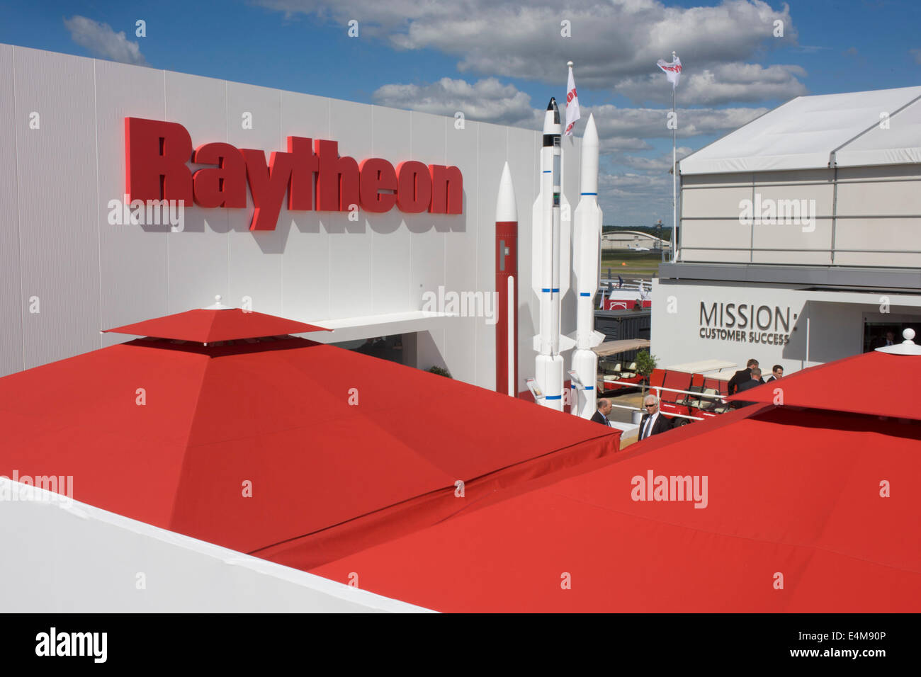 Defence manufacturer Raytheon exhibition stand at the Farnborough Air ...