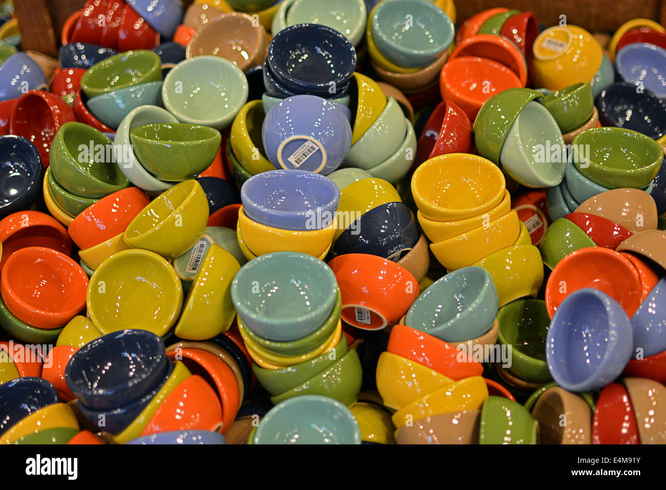 A colorful display of small bowls for sale at the Fish's Eddy store on ...