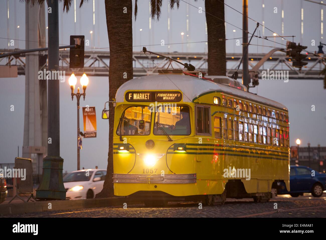 Vintage San Francisco street cars on the Embarcadero. Antique street ...