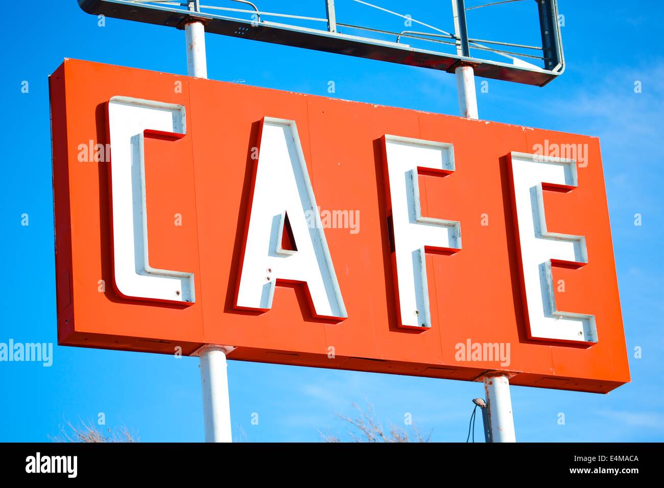 Road and cafe signs in Adrian, Texas, the midpoint of US Route 66 Stock ...