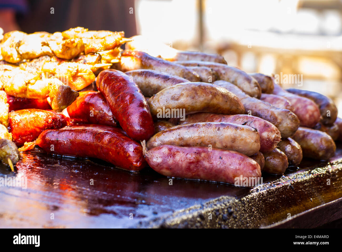 Barbecue, artisan sausages in a medieval fair Stock Photo - Alamy