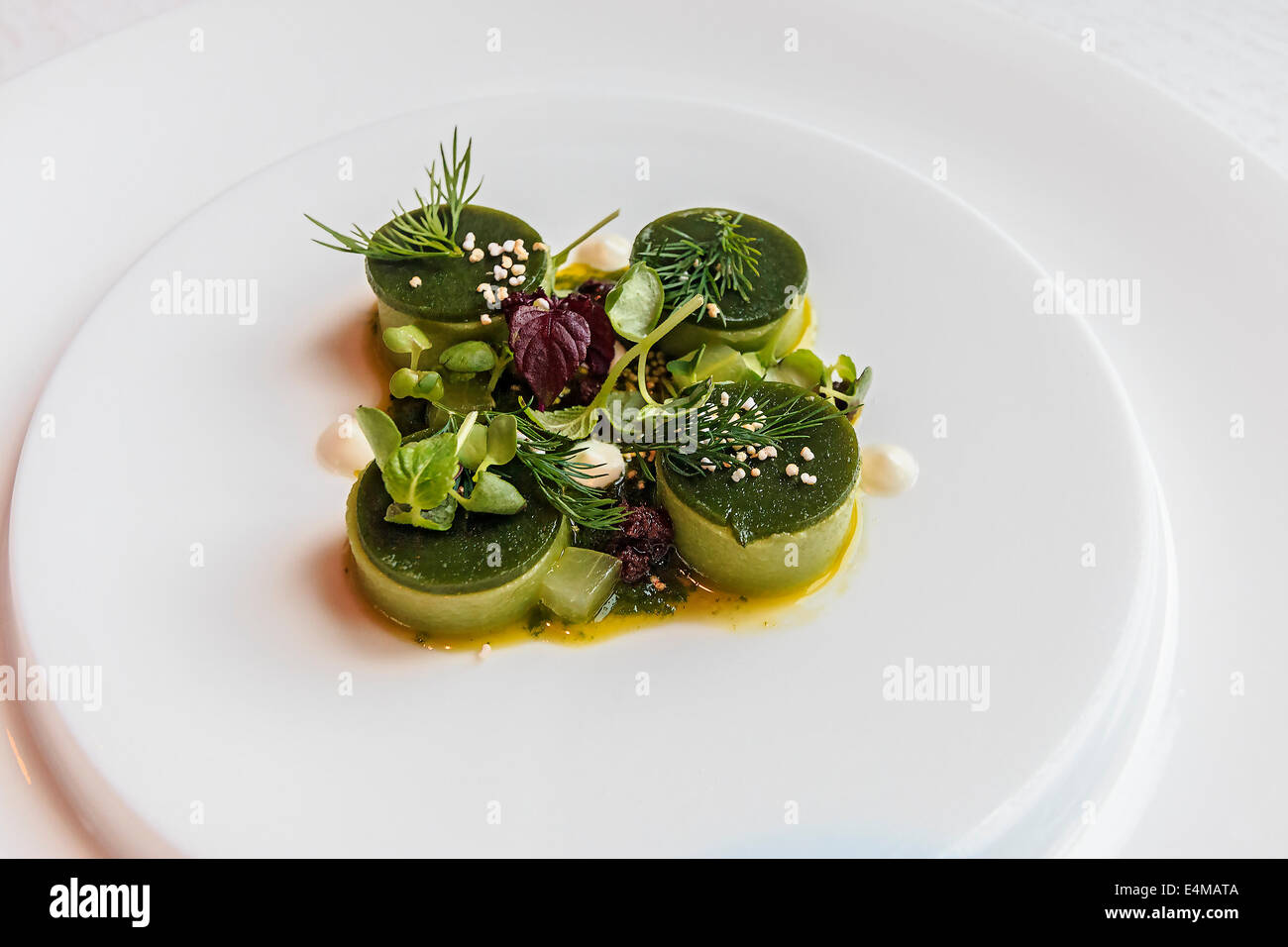 compressed cucumber and watercress with smoked amaranth popcorn ...