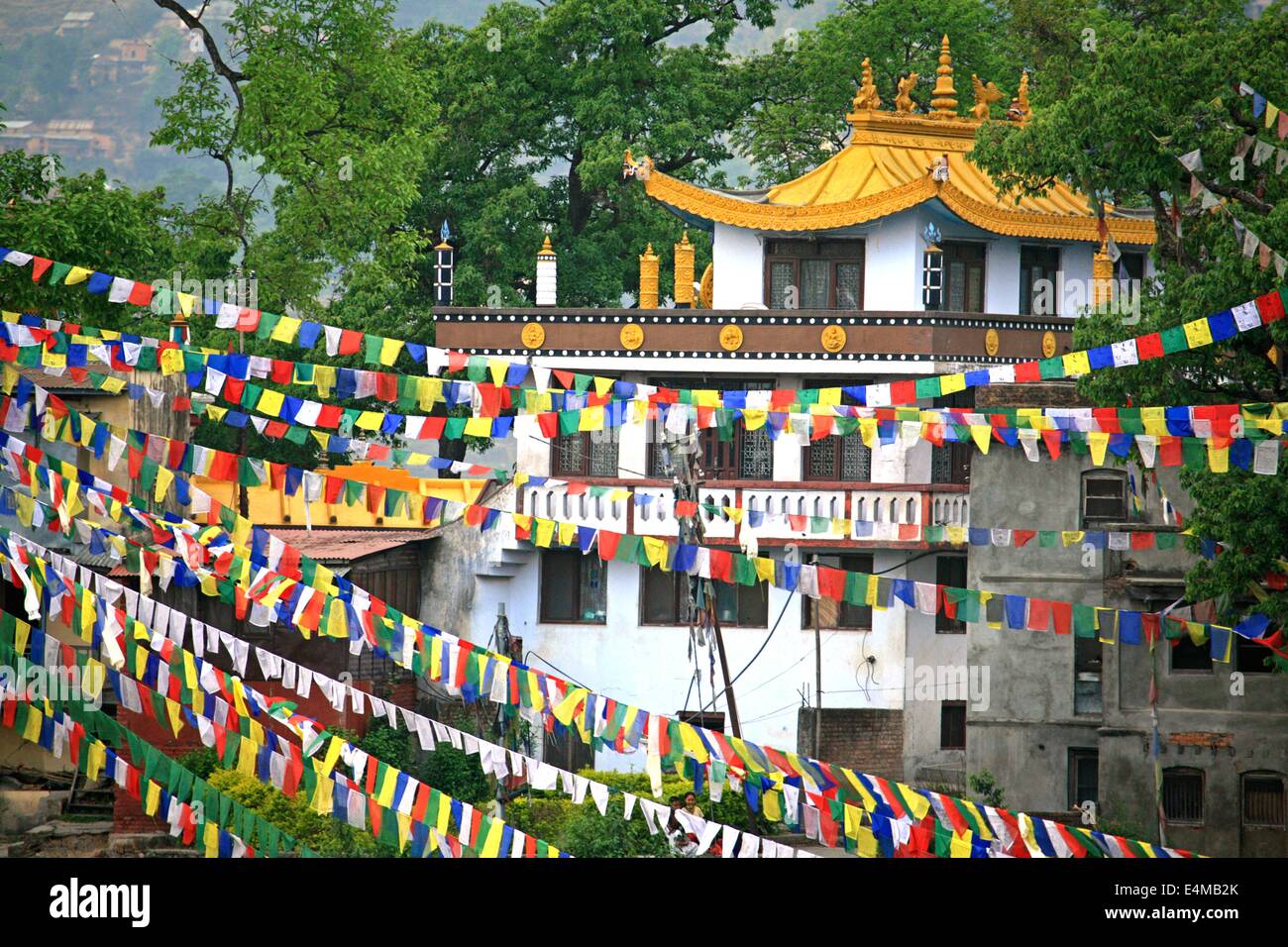 Tibetan buddhist prayer flags outside a temple in Nepal Stock Photo - Alamy