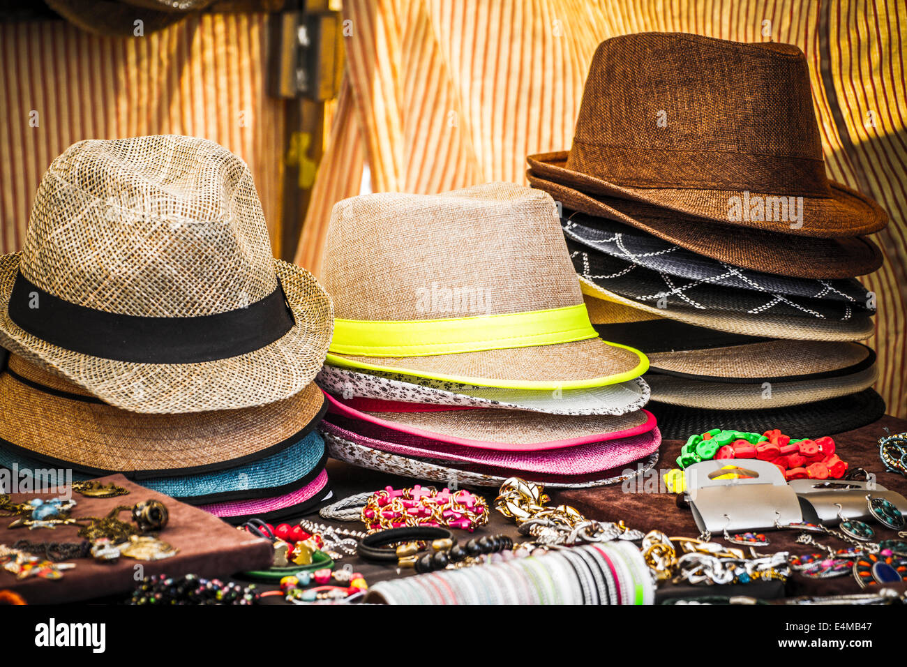 handmade wicker hats in a medieval fair Stock Photo - Alamy