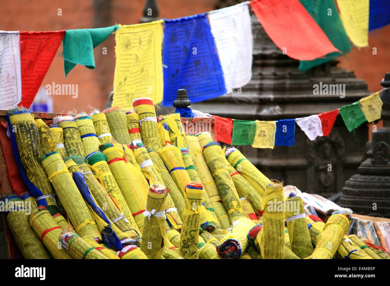 Tibetan buddhist prayer flags outside a temple in Nepal Stock Photo - Alamy