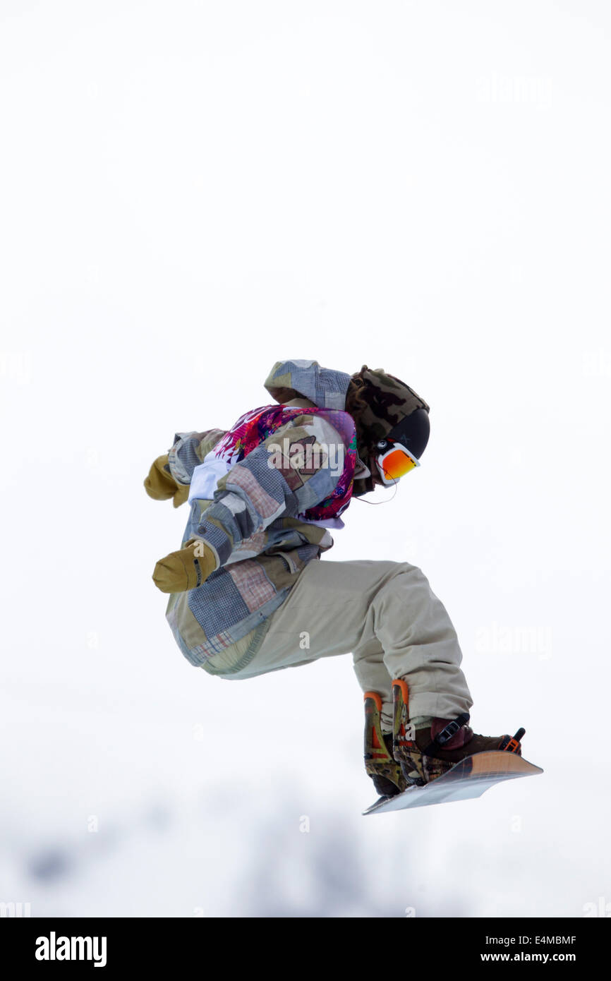 Danny Davis (USA) competing in Men's Snowboard Halfpipe at the Olympic ...
