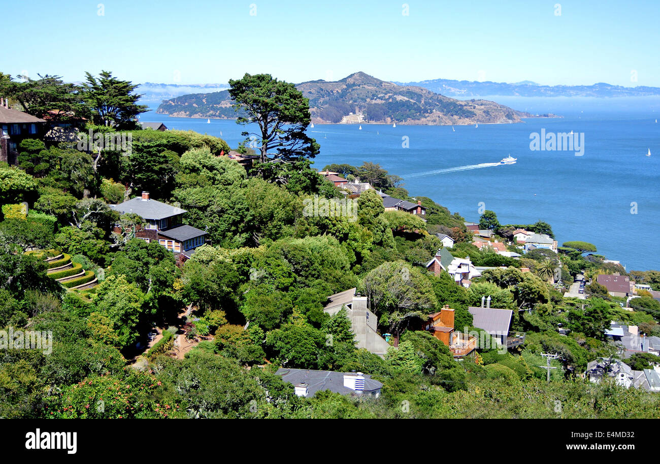 view of the Sausalito hills , San Francisco Bay and Angel Island Stock ...