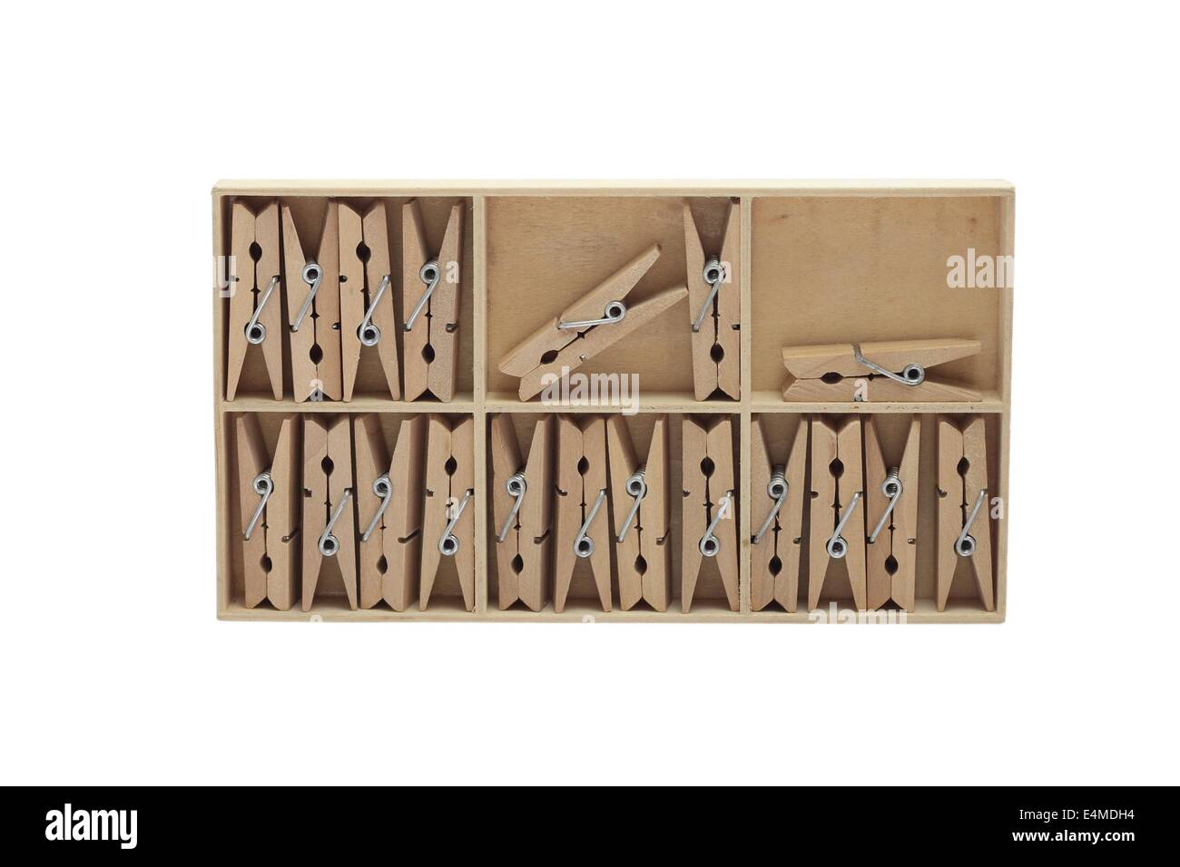 Wooden clip in the box isolated on a white background Stock Photo - Alamy
