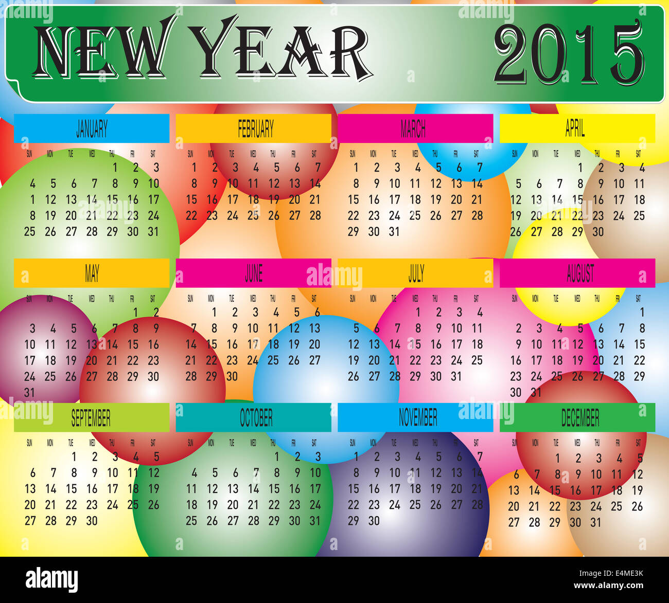 Vector of New Year 2015 Colorful Ball Calendar Stock Photo - Alamy