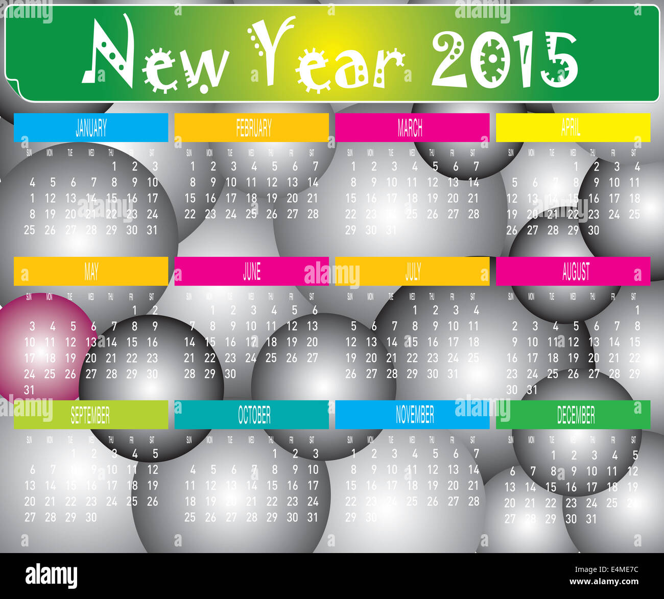 Vector of New Year 2015 Two Tone Ball Calendar Stock Photo - Alamy