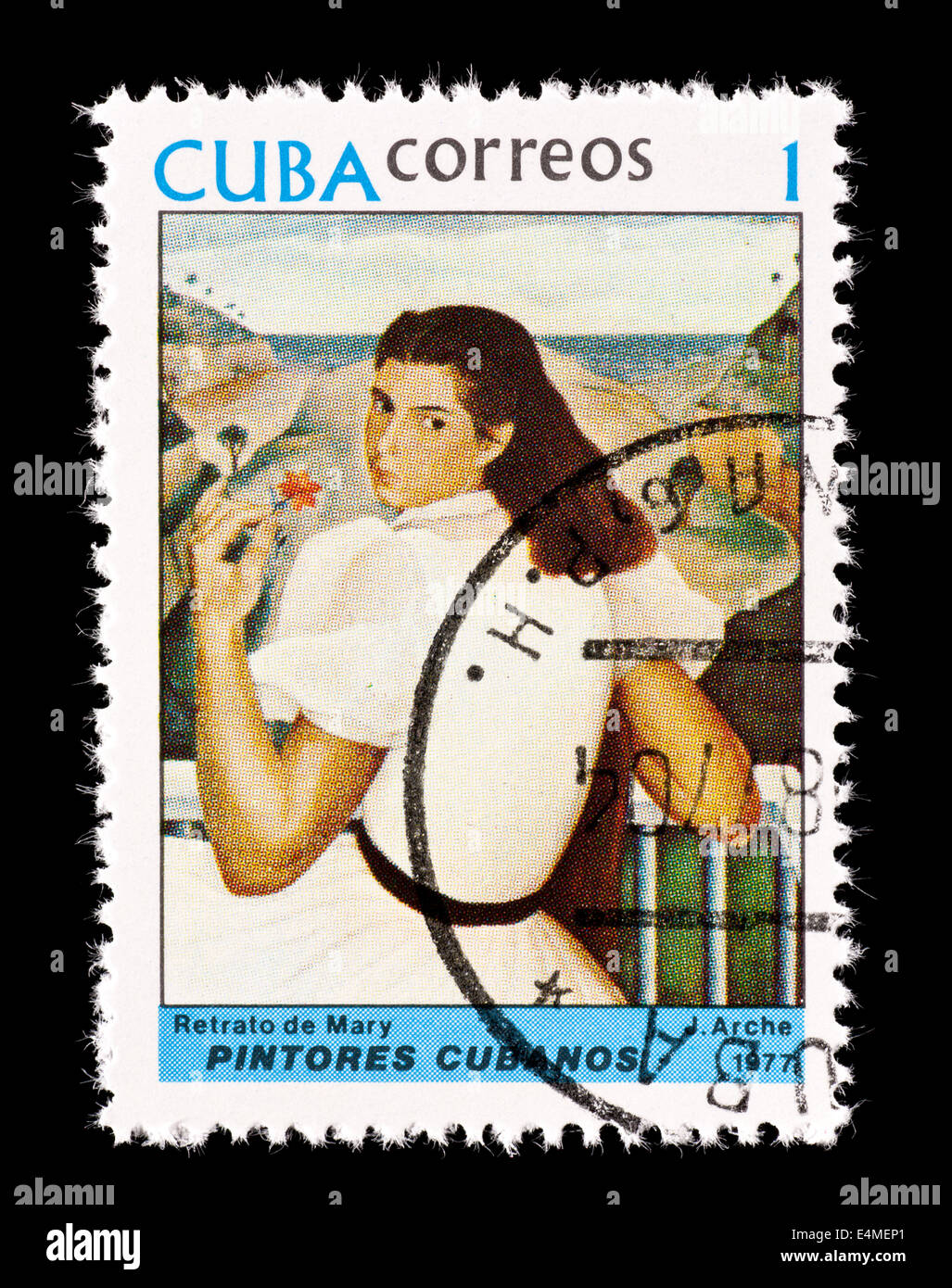 Postage stamp from Cuba depicting the Jorge Arche painting "Portrait of ...