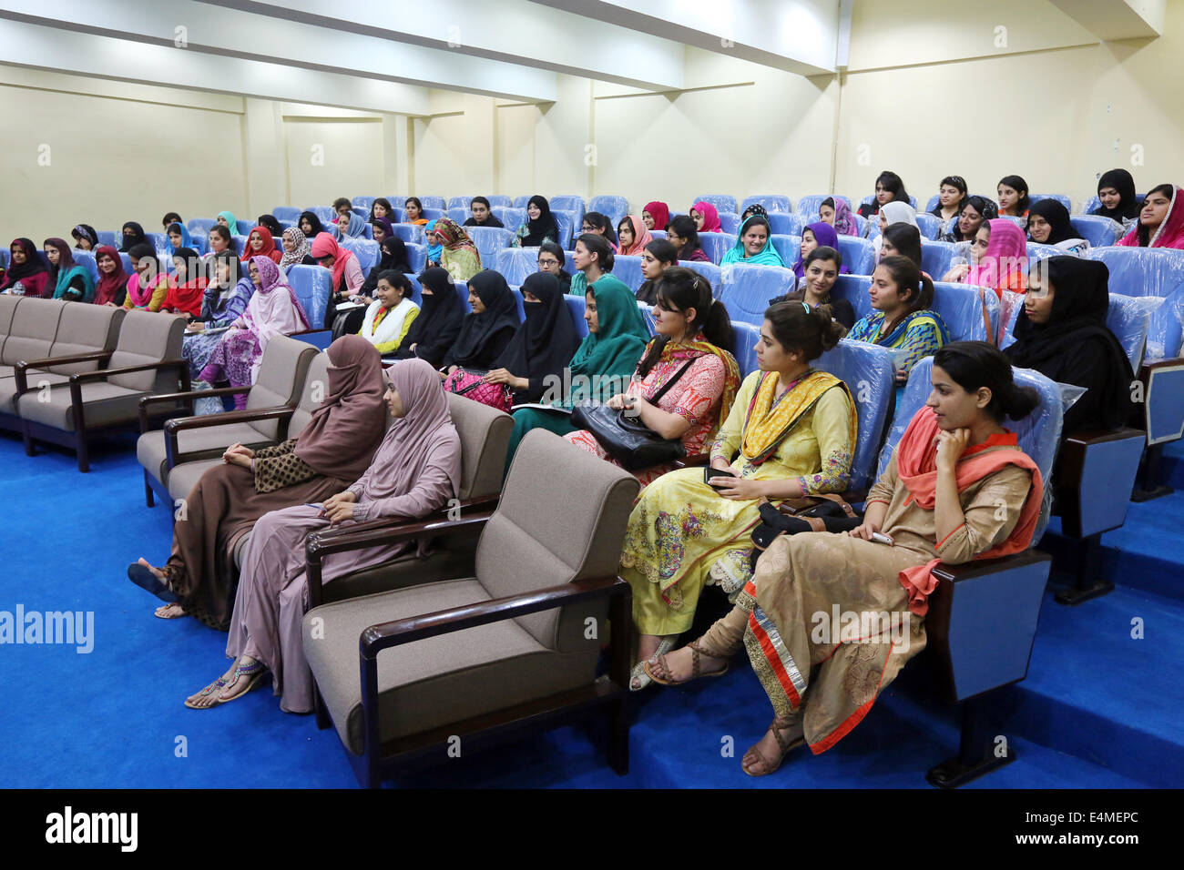 female students during a lecture at the female campus of the Islamic ...