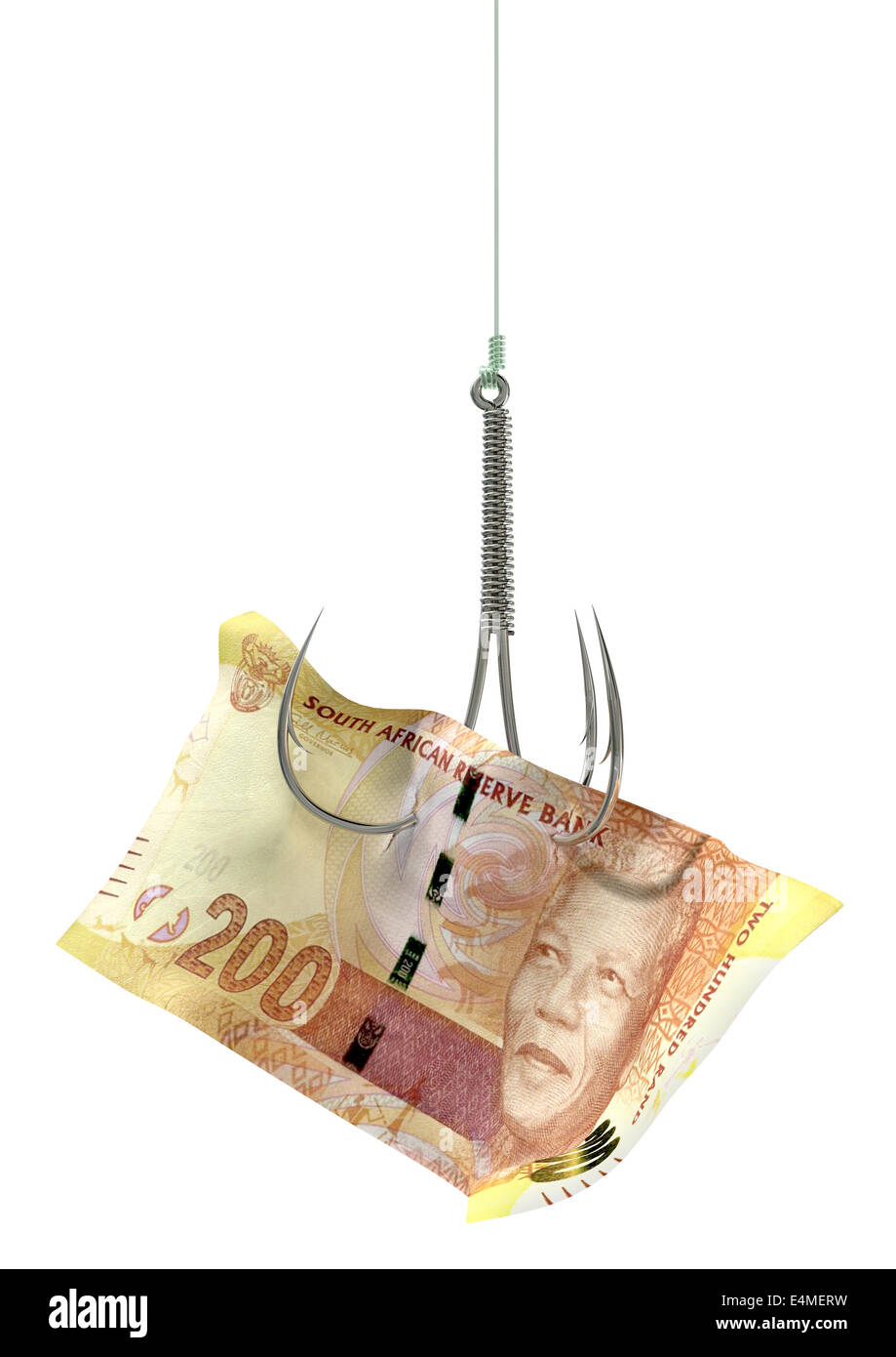 A concept image showing a two hundred rand banknote used as bait ...