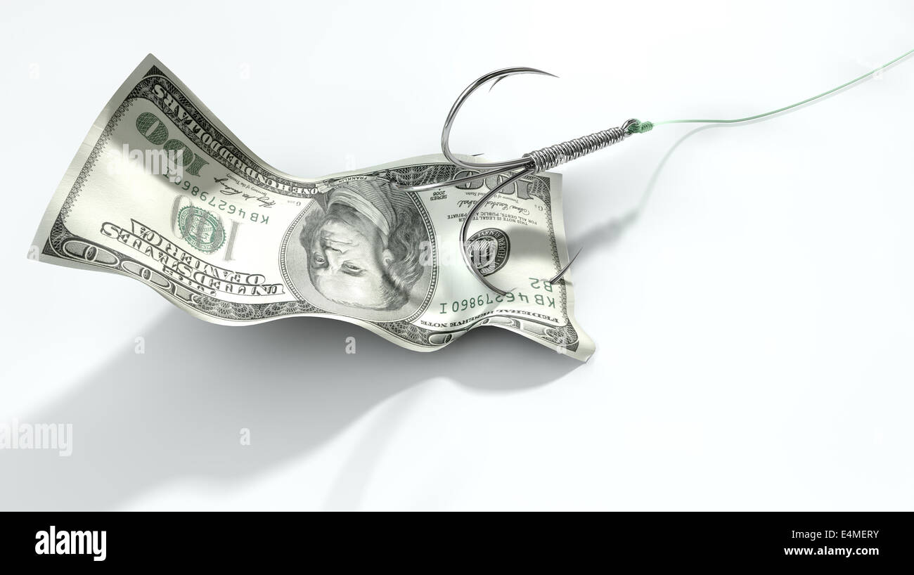 A concept image showing a one hundred dollar banknote used as bait ...