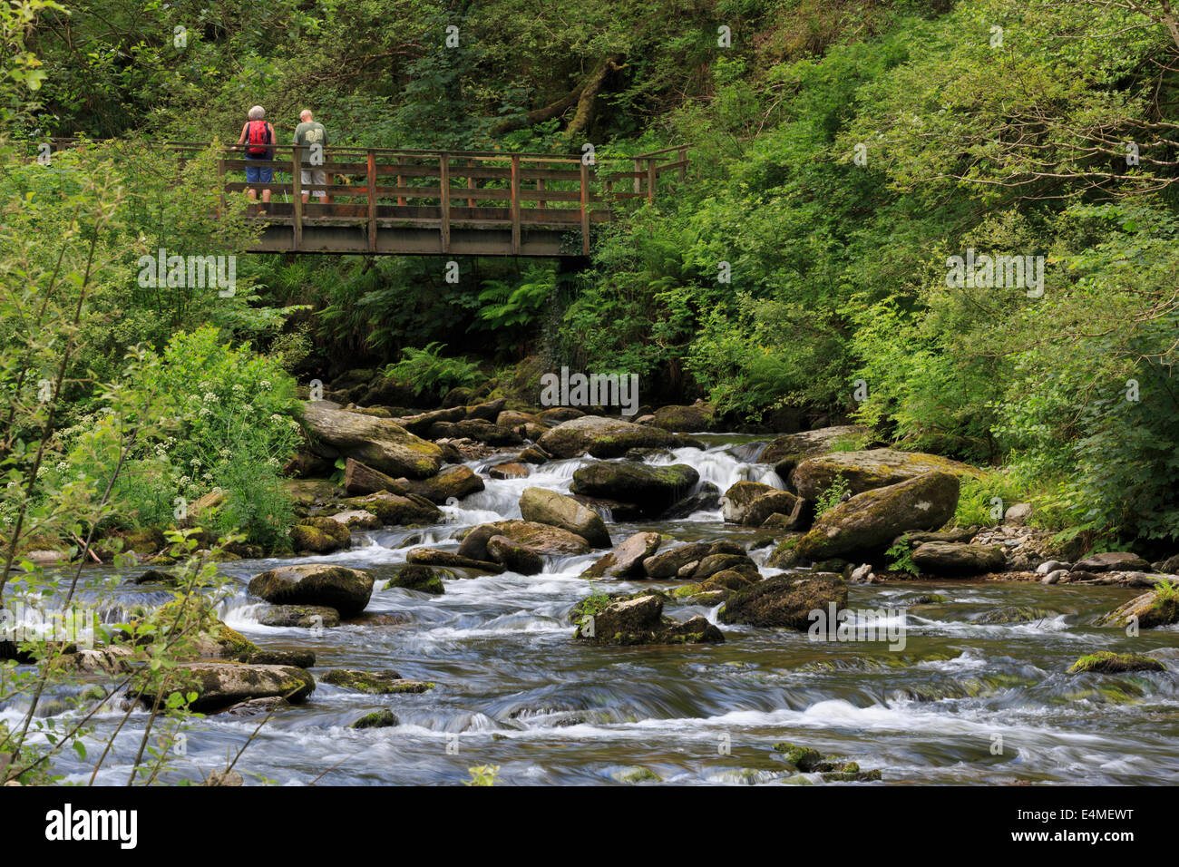 Watersmeet, North Devon. The bridge over Hoar Oak Water, which meets ...
