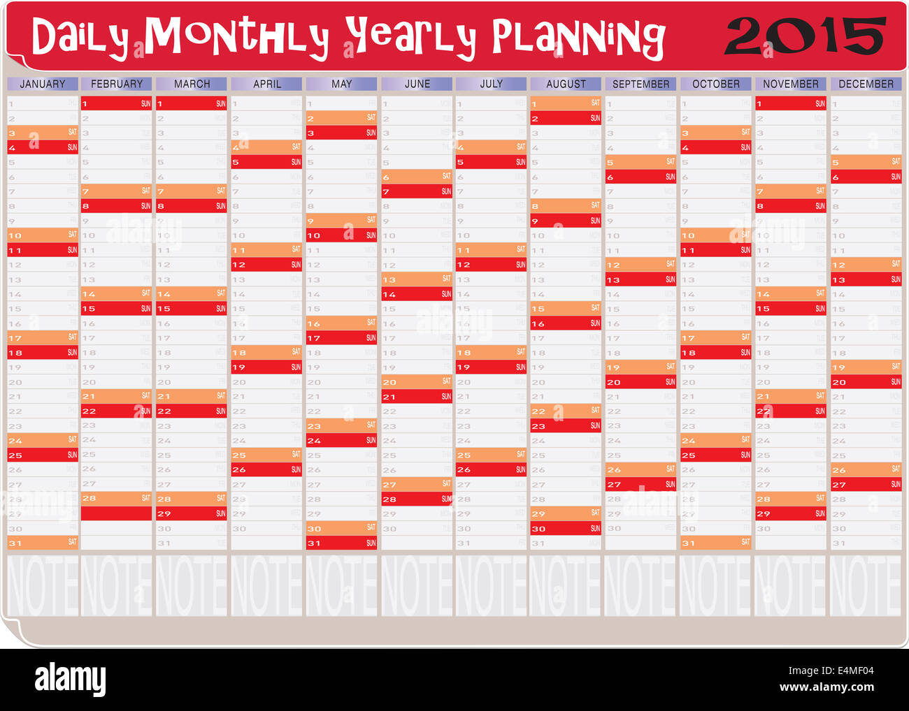Vector of Daily Monthly Yearly Planning Chart Year 2015 Stock Photo - Alamy