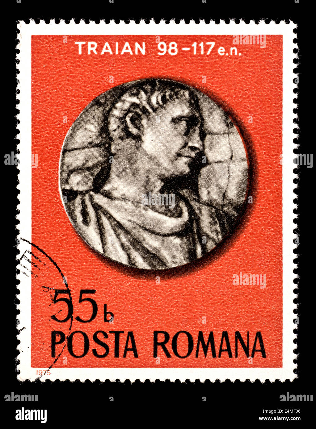 Postage stamp from Romania depicting a bas-relief carving of the Roman ...