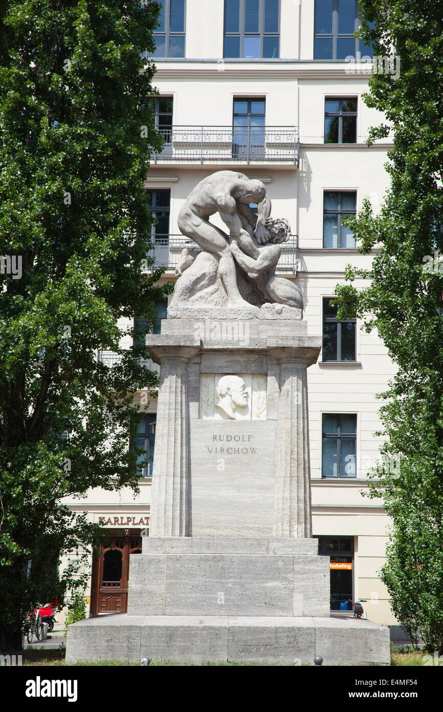 Germany, Berlin, Mitte, Statue of Rudolf Virchow in Karlplatz Stock ...