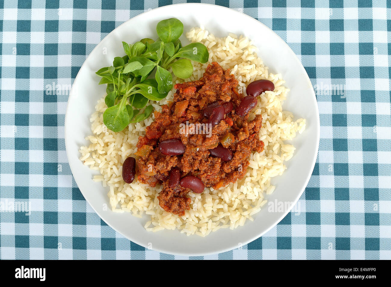 Chilli Con Carne with Rice Stock Photo - Alamy