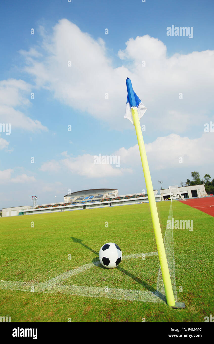Soccer ball on soccer field Stock Photo - Alamy