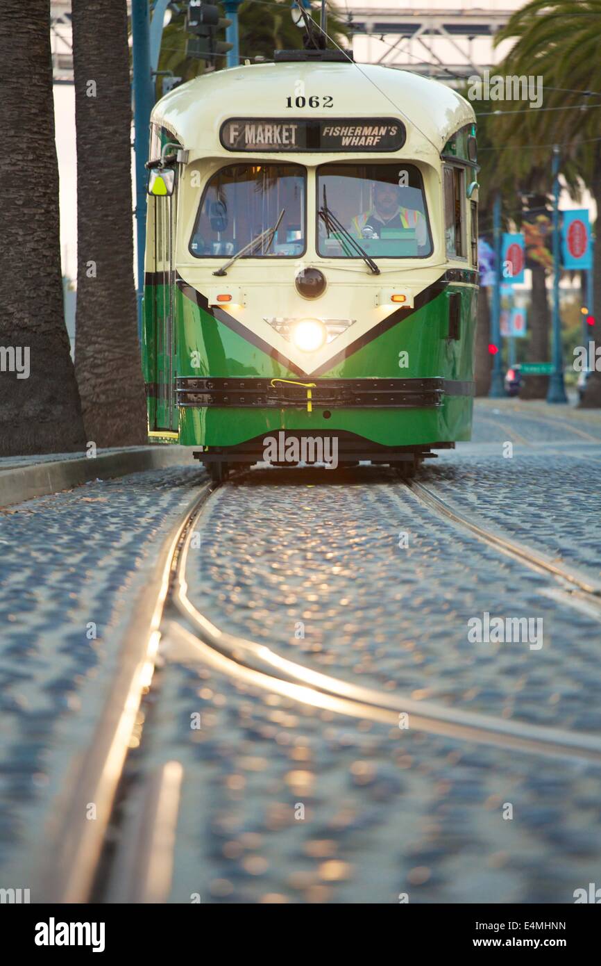 Antique street cars in San Francisco, California along Market Street ...