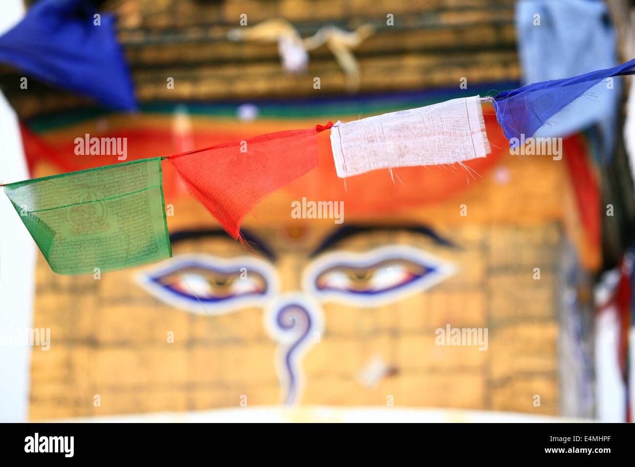 Tibetan buddhist prayer flags outside a temple in Nepal Stock Photo - Alamy