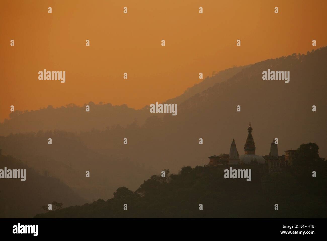 Swayambunath monkey temple in Kathmandu Nepal at sunset Stock Photo - Alamy