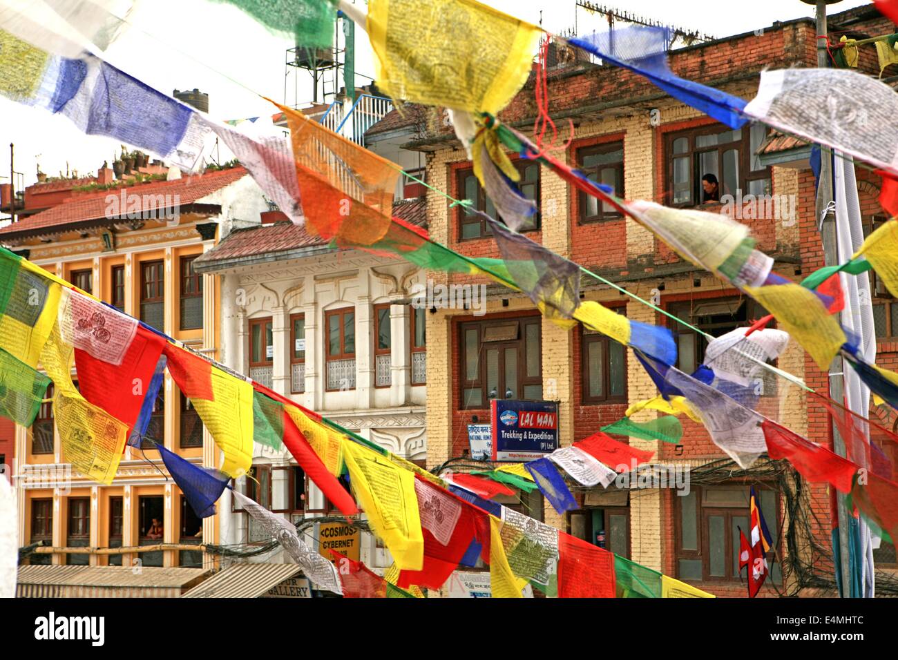 Tibetan buddhist prayer flags outside a temple in Nepal Stock Photo - Alamy
