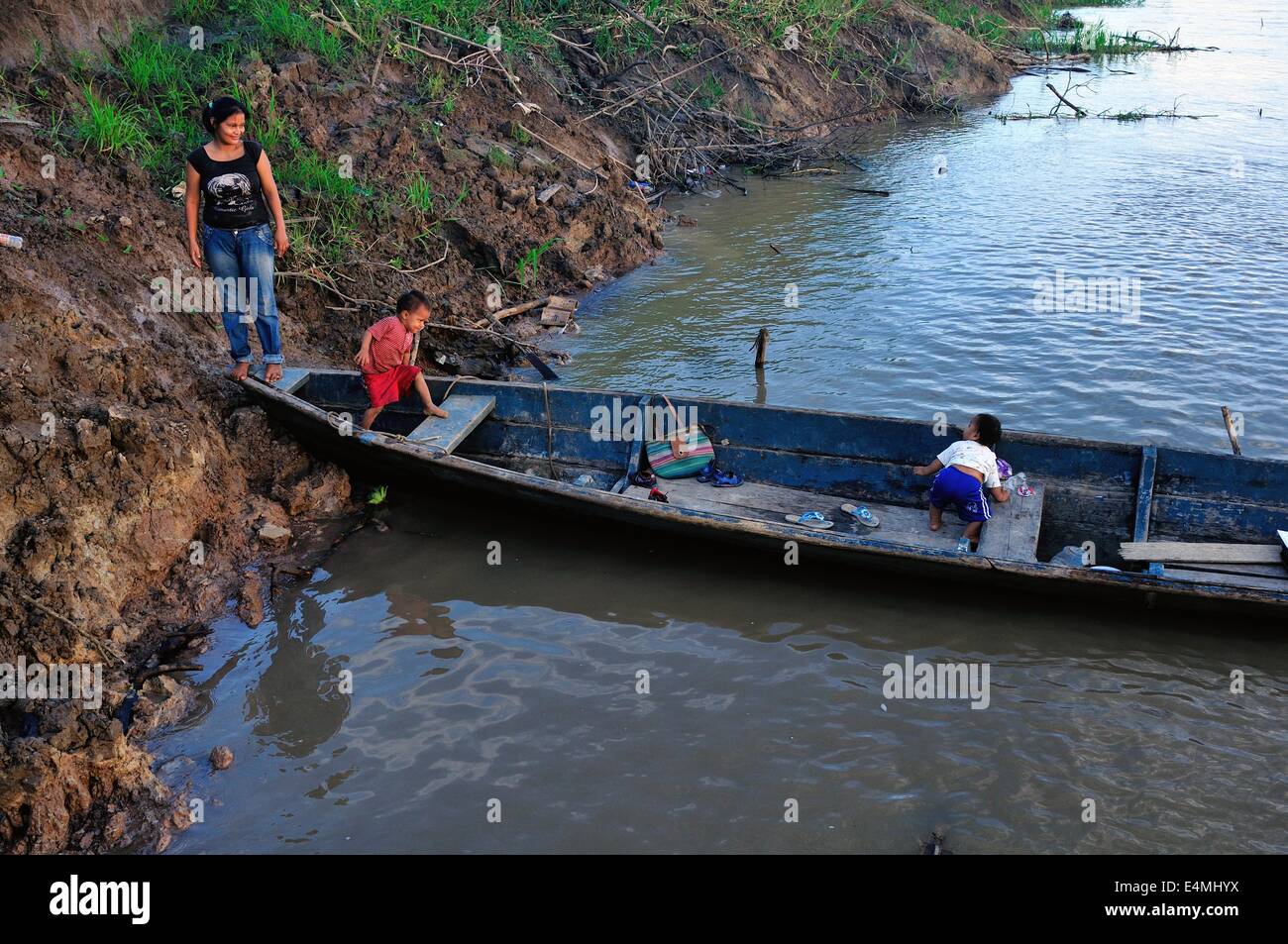 Fishing boat - Amazon river in PANGUANA . Department of Loreto .PERU ...